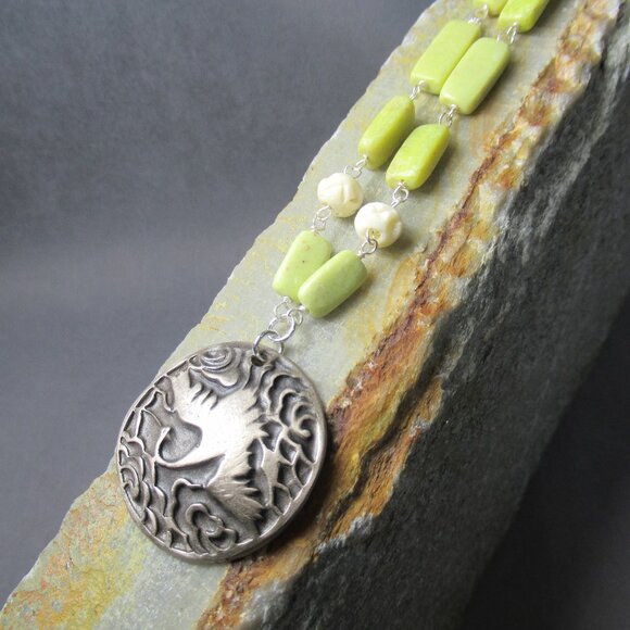 WhyteWing | Jewelry | Silver Crane Medallion Serpentine Hand Beaded ...